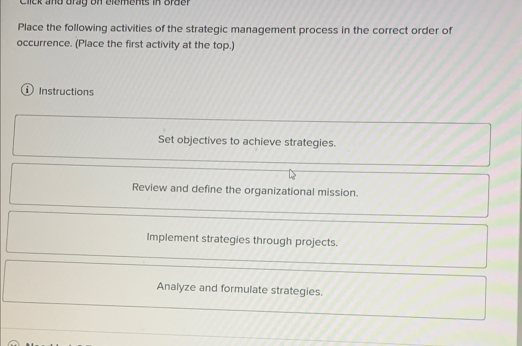 Solved Place the following activities of the strategic | Chegg.com