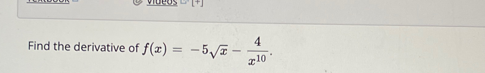 Solved Find the derivative of f(x)=-5x2-4x10 | Chegg.com