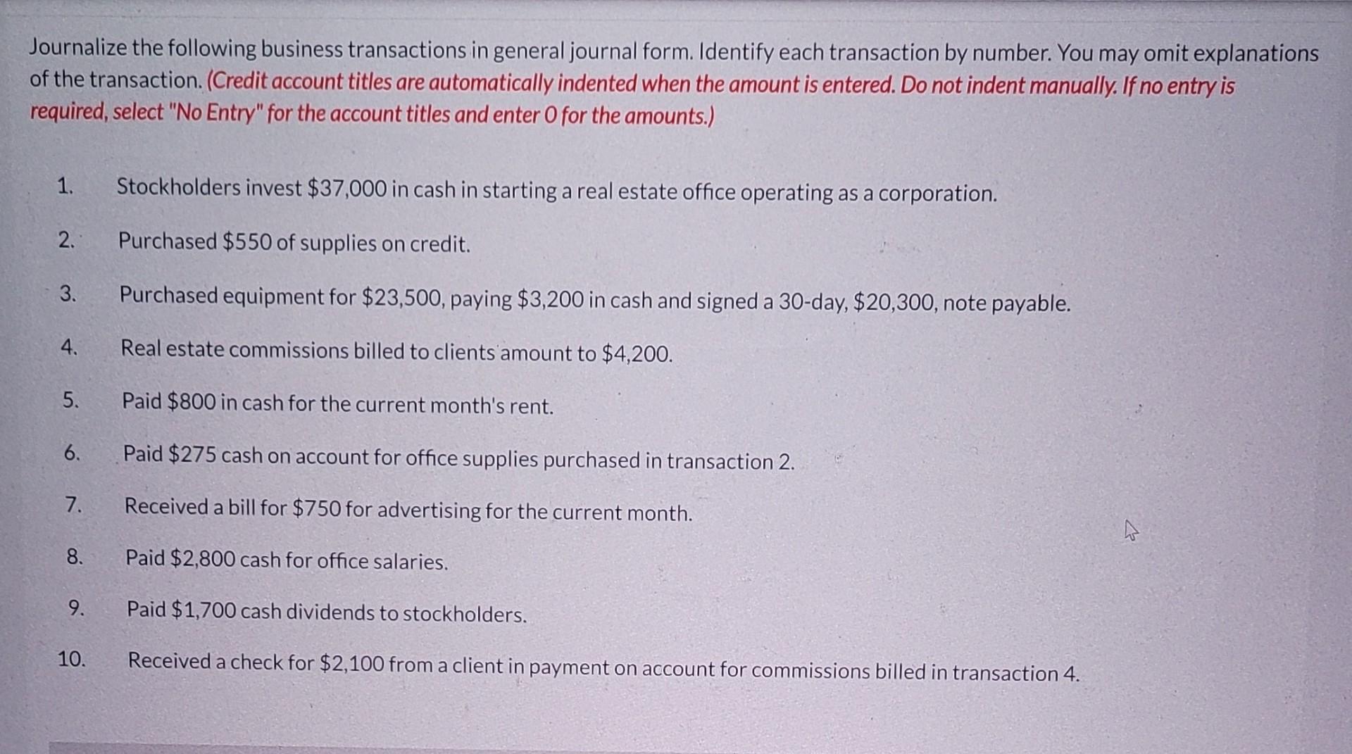 Solved Journalize the following business transactions in | Chegg.com