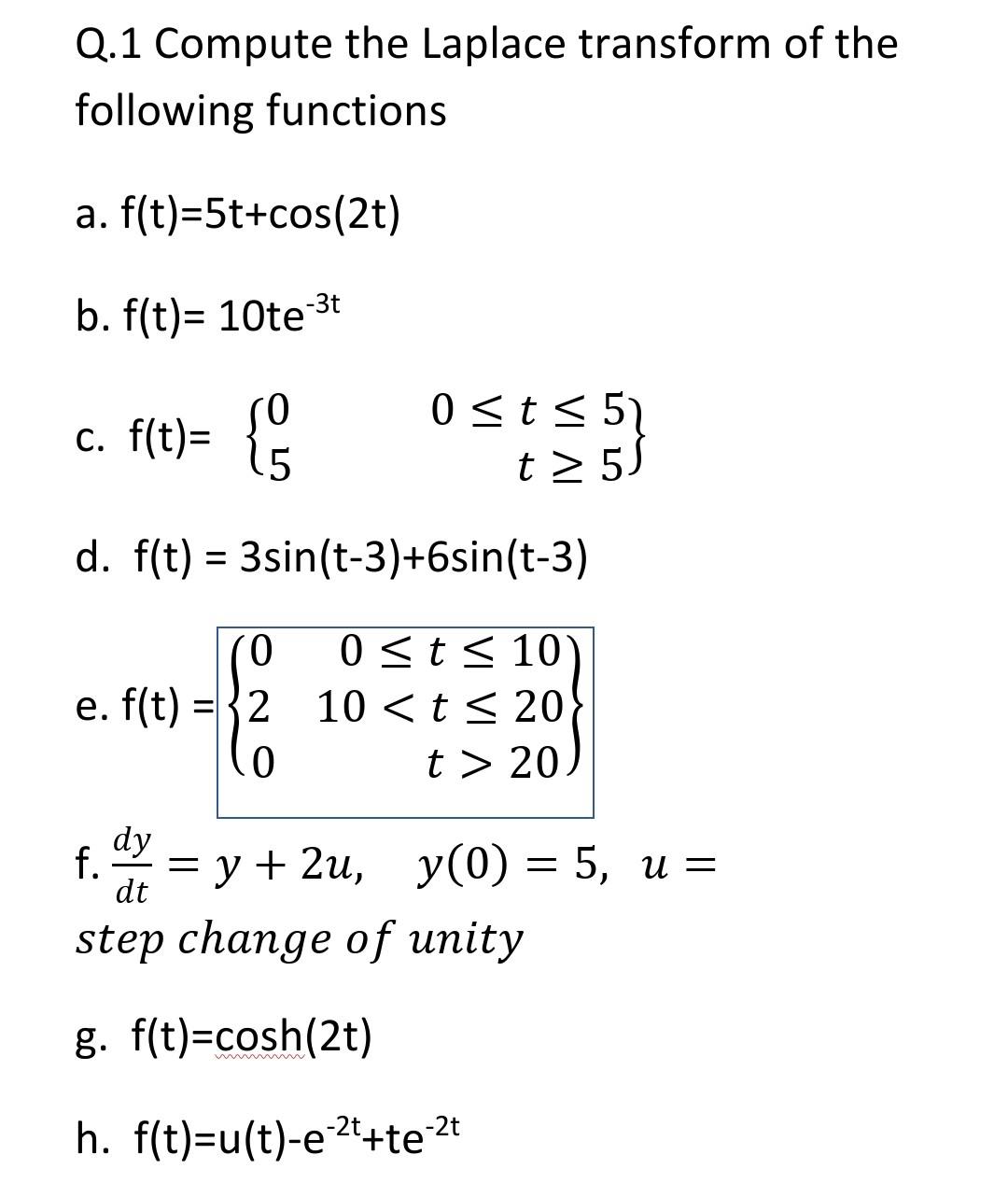 Solved Q.1 Compute the Laplace transform of the following | Chegg.com