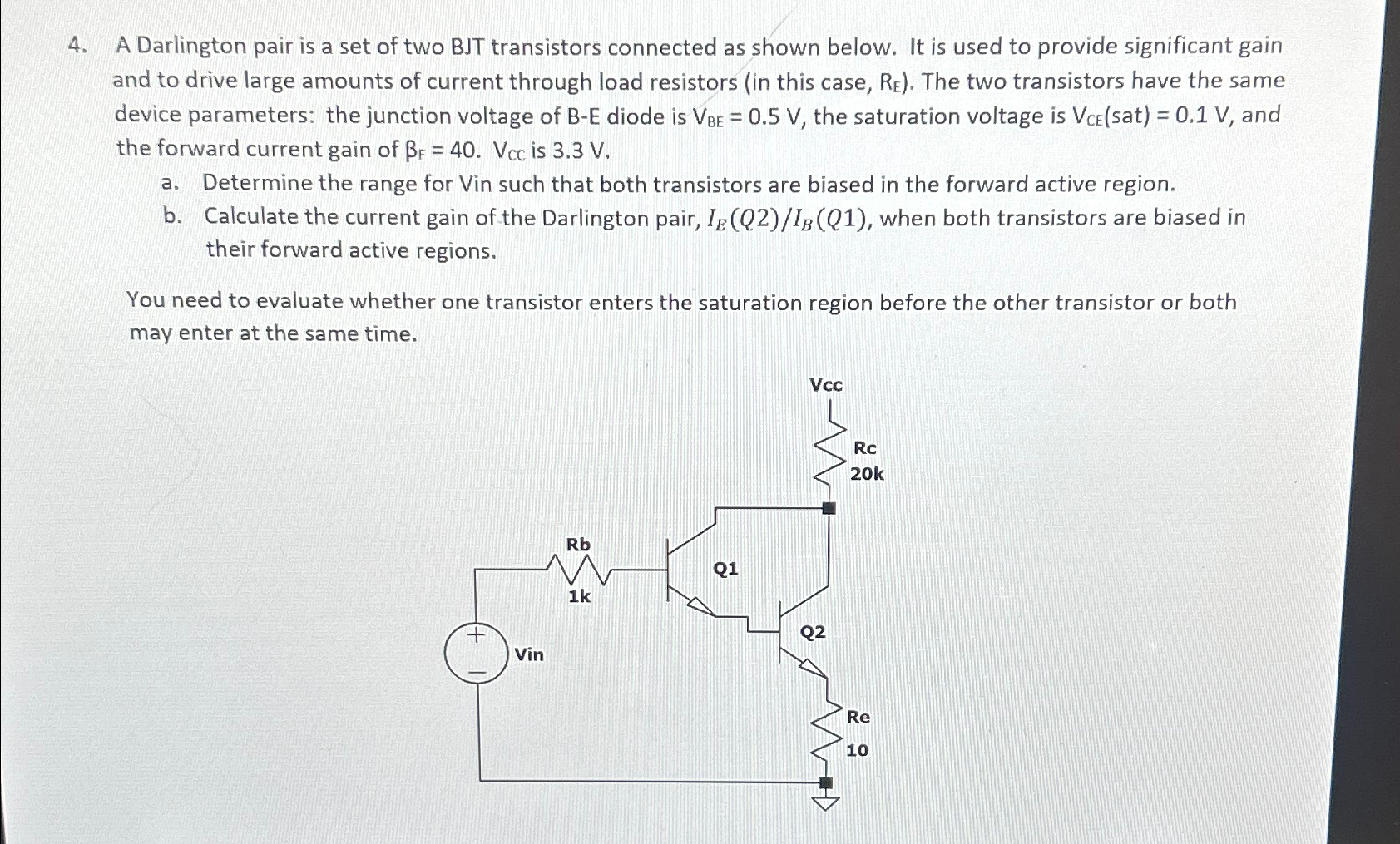 Solved A Darlington pair is a set of two BJT transistors | Chegg.com