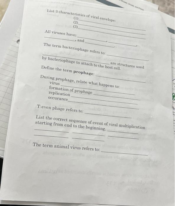 Solved List 3 characteristics of viral envelope: (1) (2) (3) | Chegg.com