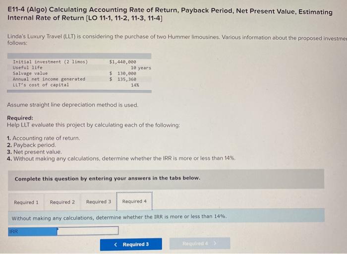 Solved E11-4 (Algo) Calculating Accounting Rate of Return, | Chegg.com