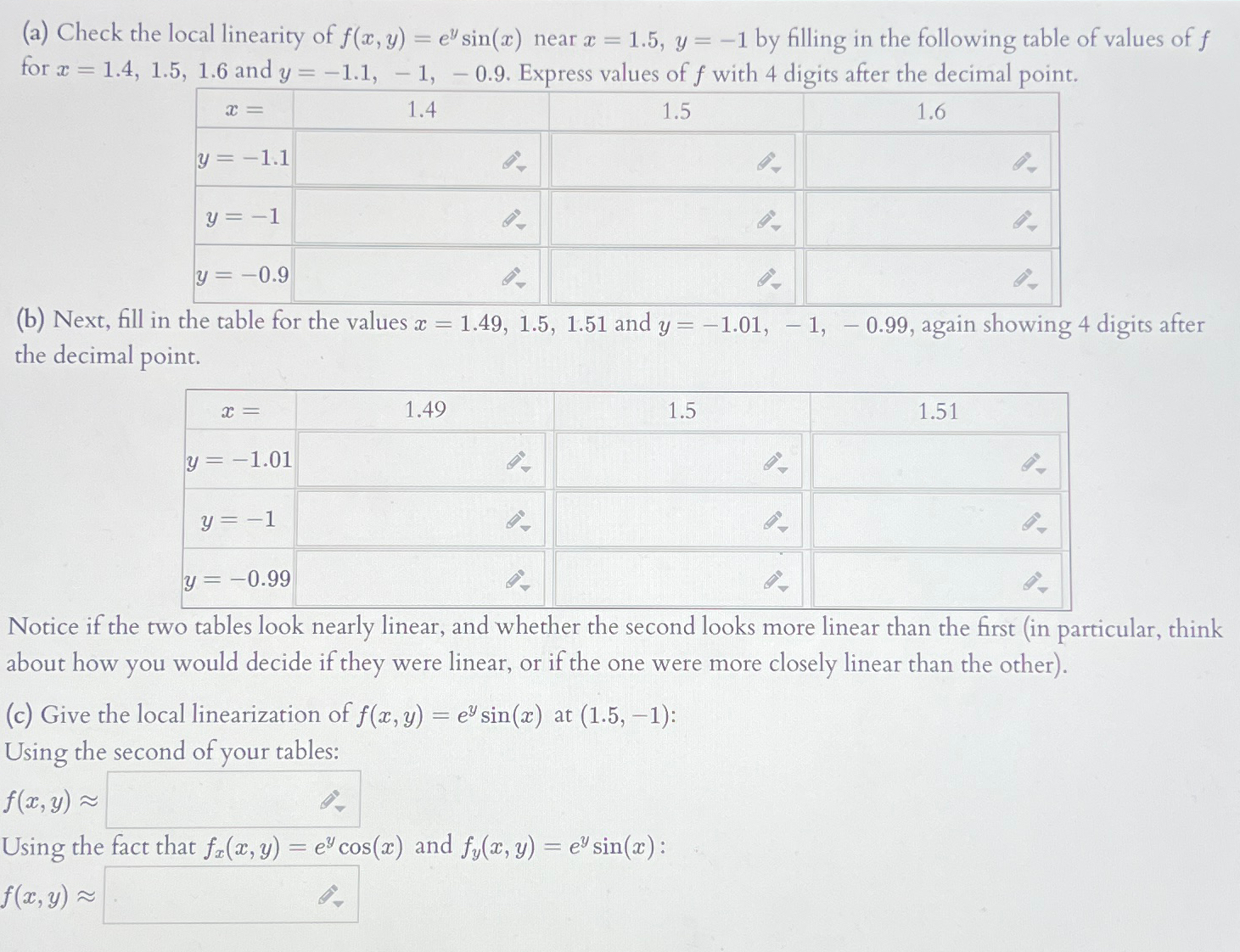 Solved (a) ﻿Check the local linearity of f(x,y)=eysin(x) | Chegg.com