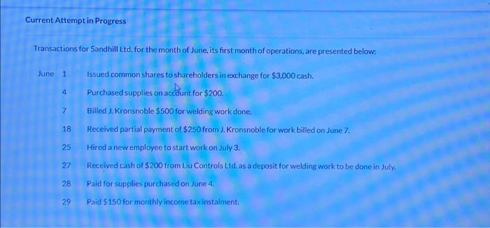 Solved Current Attempt in Progress Transactions for Sandhill | Chegg.com