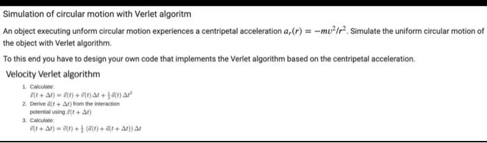 Simulation of circular motion with Verlet algoritm An | Chegg.com
