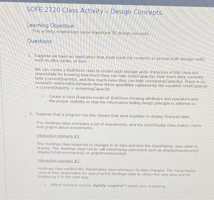 Solved SOFE 2720 Class Activity - Design Concepts Learning | Chegg.com