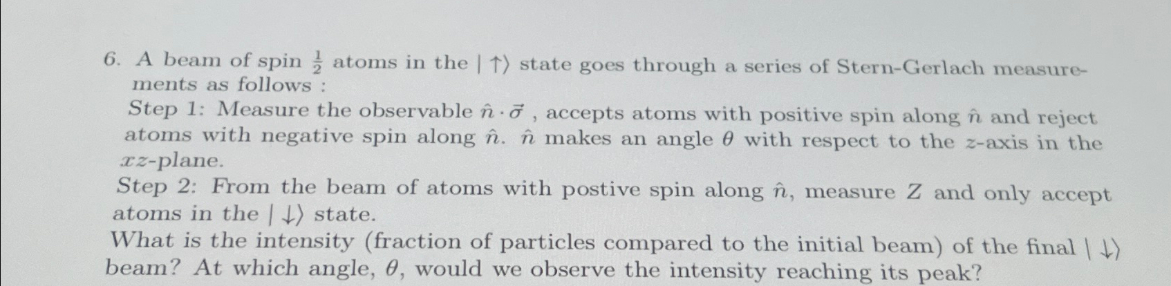 Solved A beam of spin 12 ﻿atoms in the |uarr:| ﻿state goes | Chegg.com
