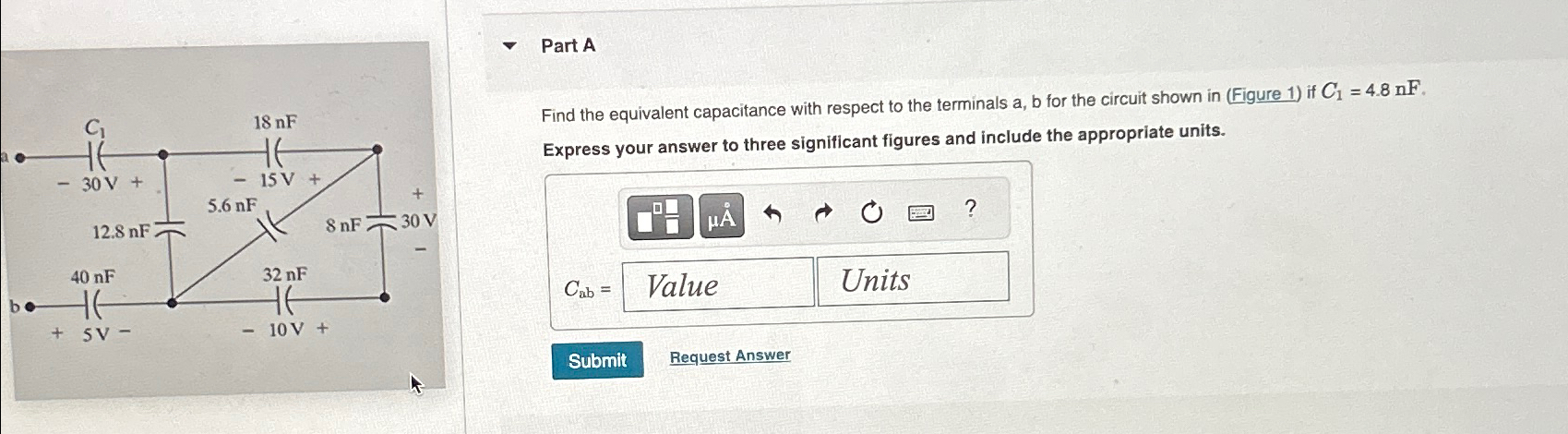 Solved Part AFind the equivalent capacitance with respect to | Chegg.com