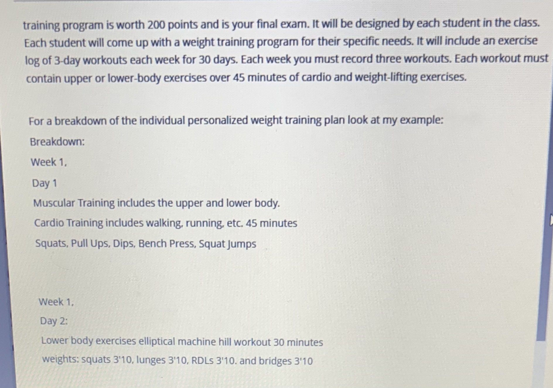 Solved training program is worth 200 ﻿points and is your | Chegg.com