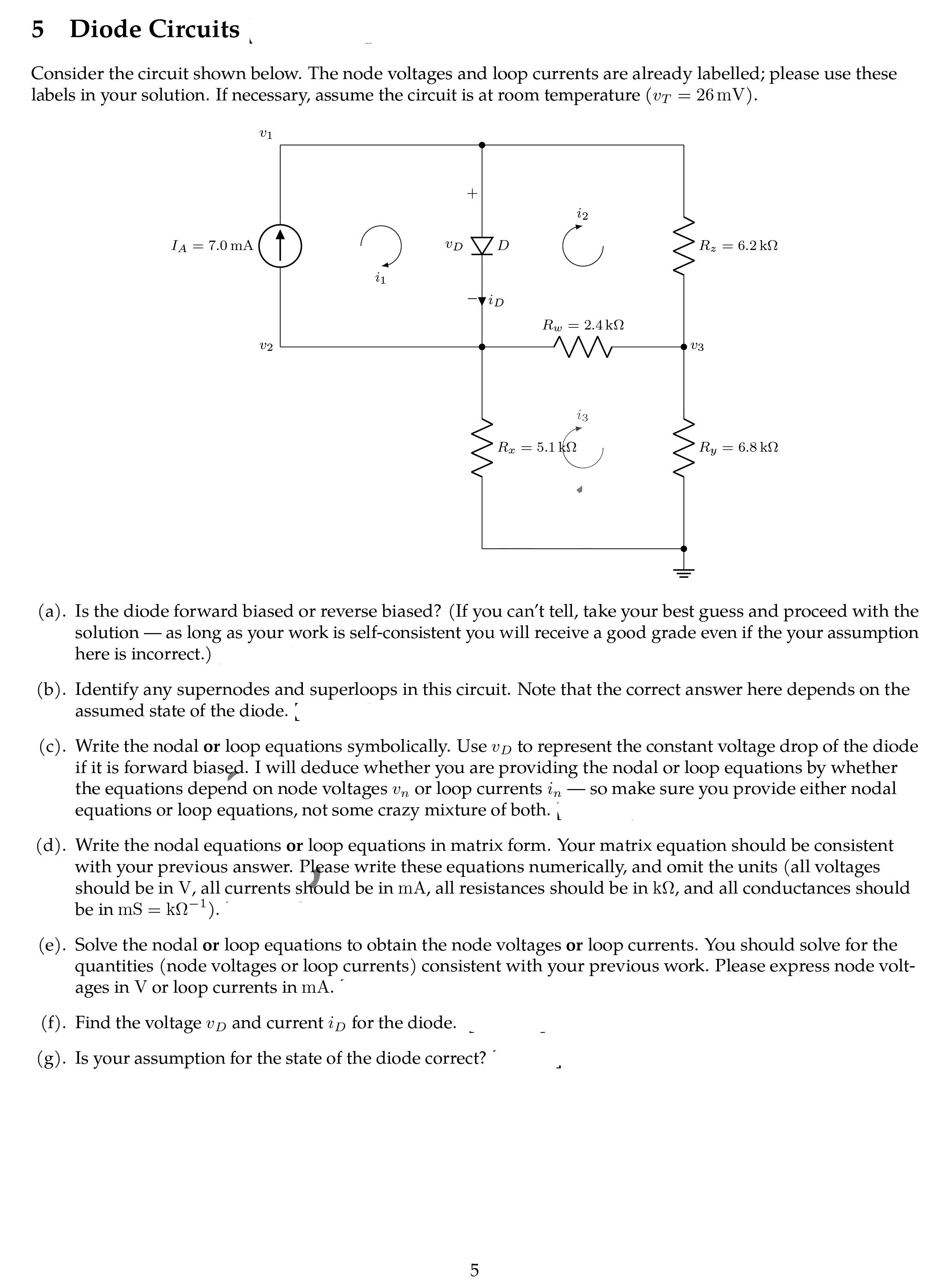 5 ﻿Diode CircuitsConsider the circuit shown below. | Chegg.com