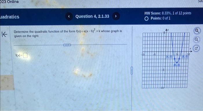 Solved Determine the quadratic function of the form | Chegg.com