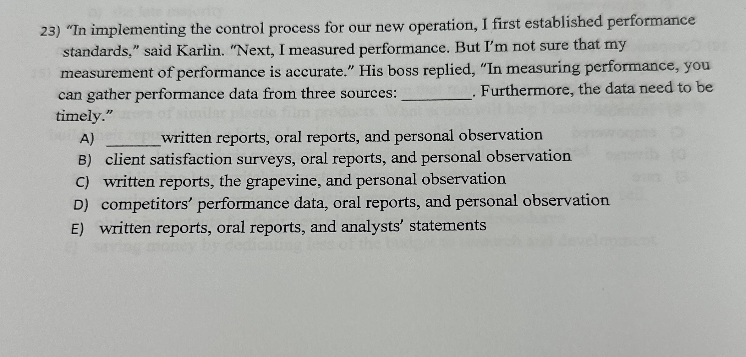 Solved "In implementing the control process for our new | Chegg.com