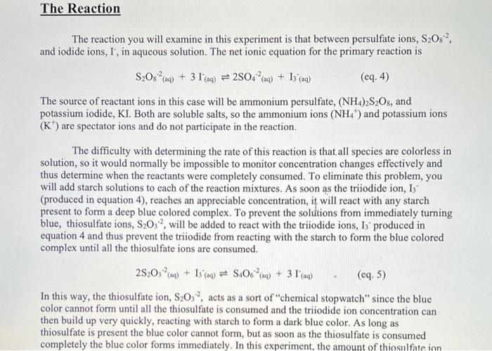 Solved The reaction you will examine in this experiment is | Chegg.com