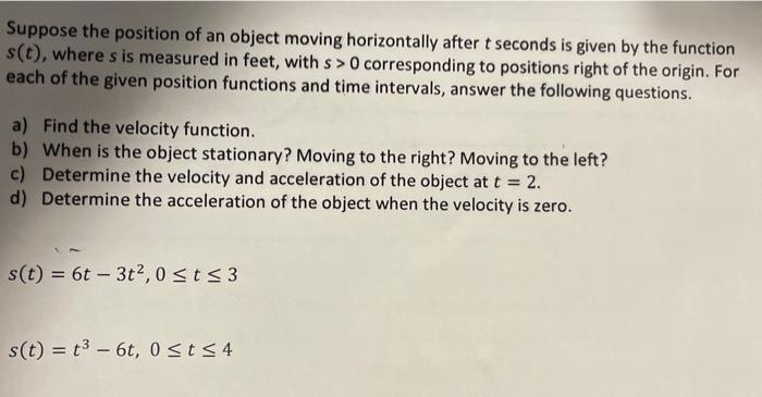 Solved Suppose the position of an object moving horizontally | Chegg.com