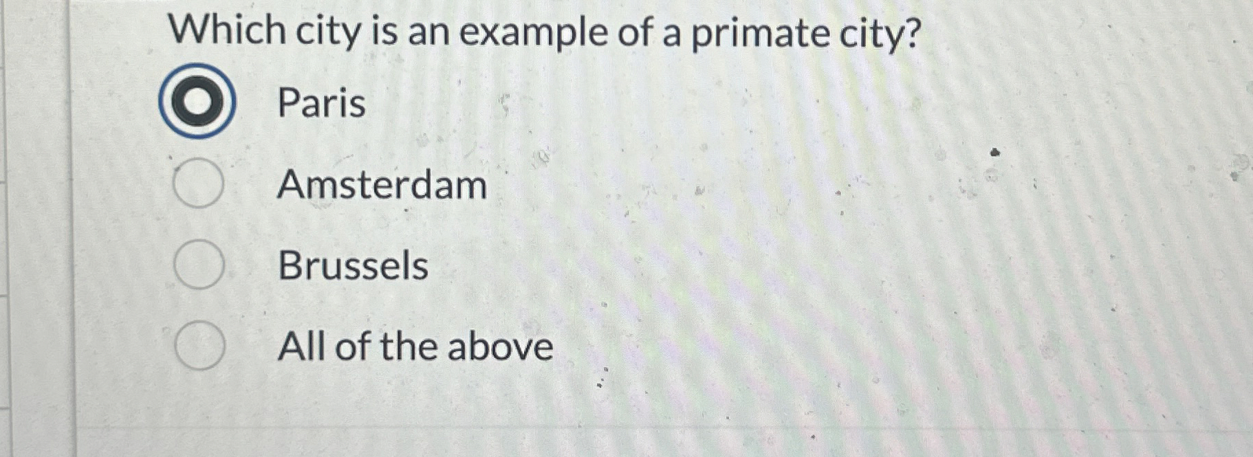 Solved Which city is an example of a primate | Chegg.com