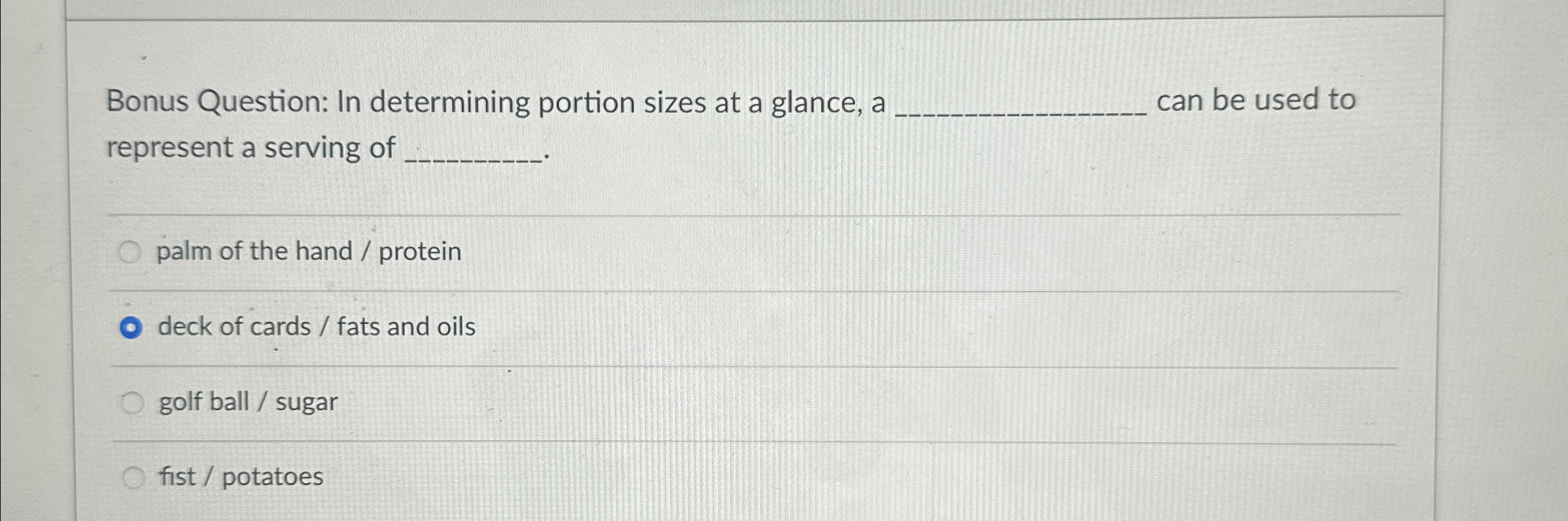 Solved Bonus Question: In determining portion sizes at a | Chegg.com