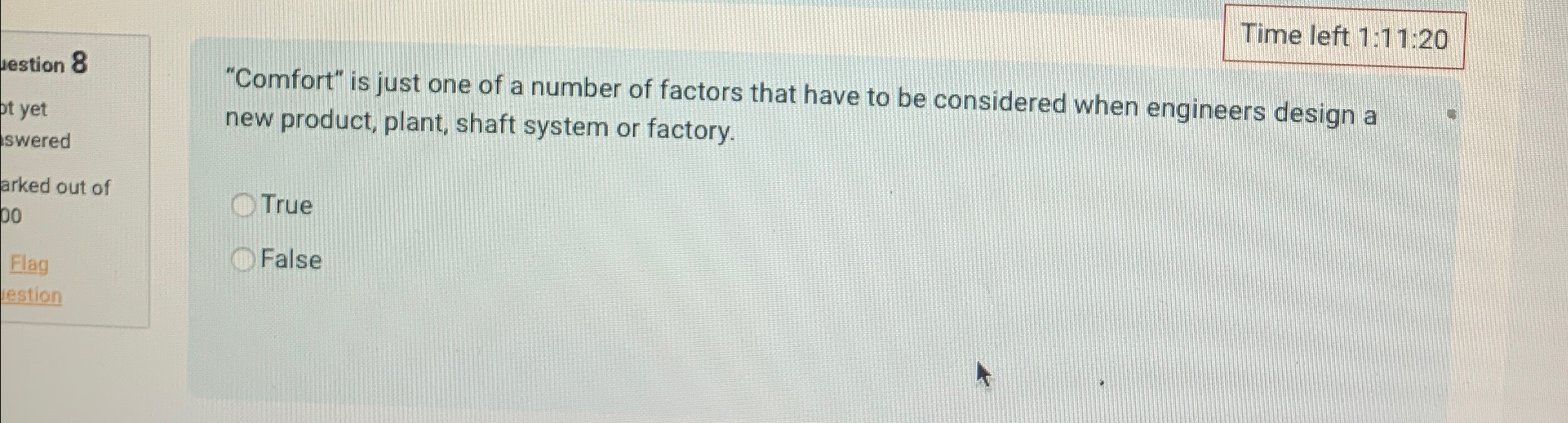 Solved Time left 1:11:20"Comfort" is just one of a number of | Chegg.com