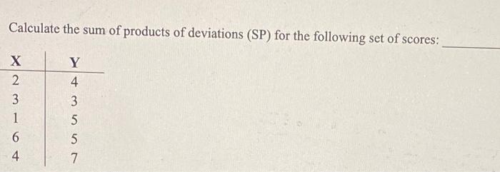 Solved Calculate the sum of products of deviations (SP) for | Chegg.com