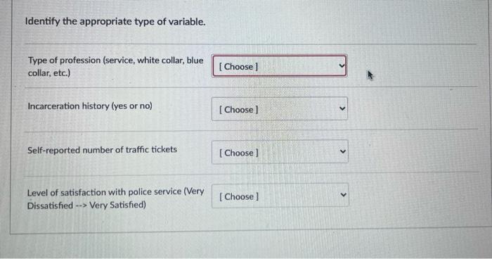 Solved Identify the appropriate type of variable. Type of | Chegg.com