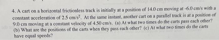 Solved 4. A cart on a horizontal frictionless track is | Chegg.com