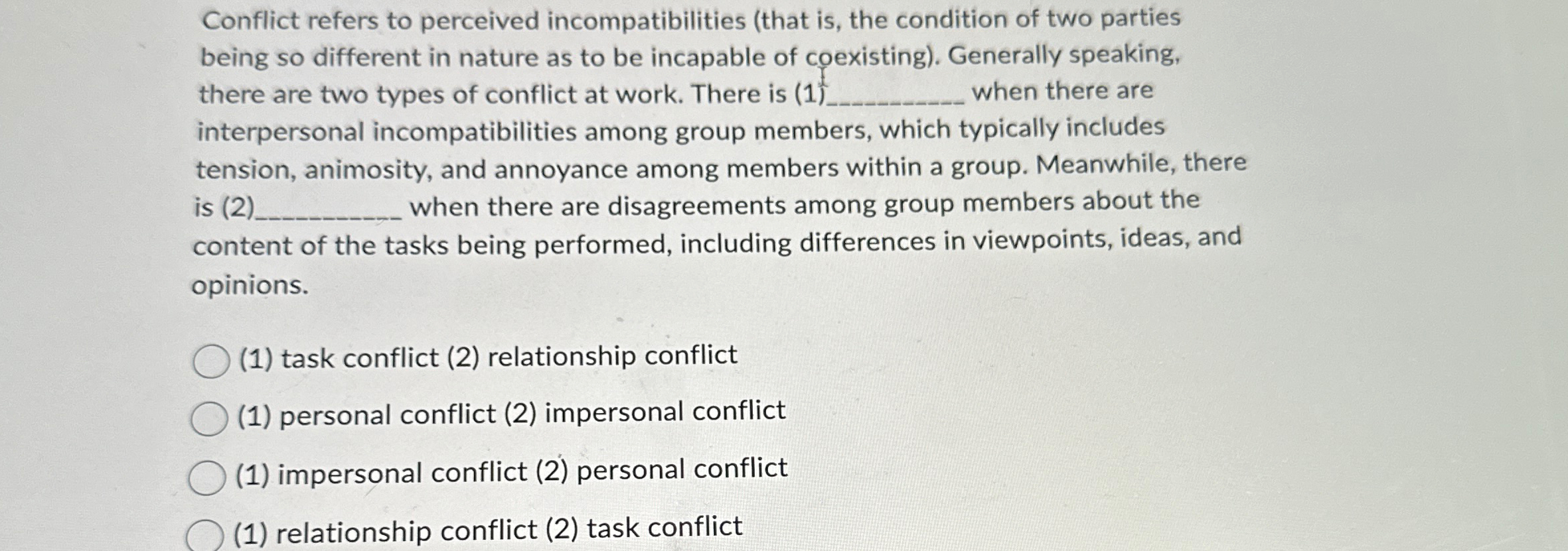 Solved Conflict refers to perceived incompatibilities (that | Chegg.com