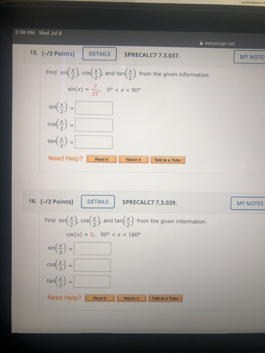Solved 2:36 PM Wed Jul 8 webassign.net 15. (-/3 points) | Chegg.com