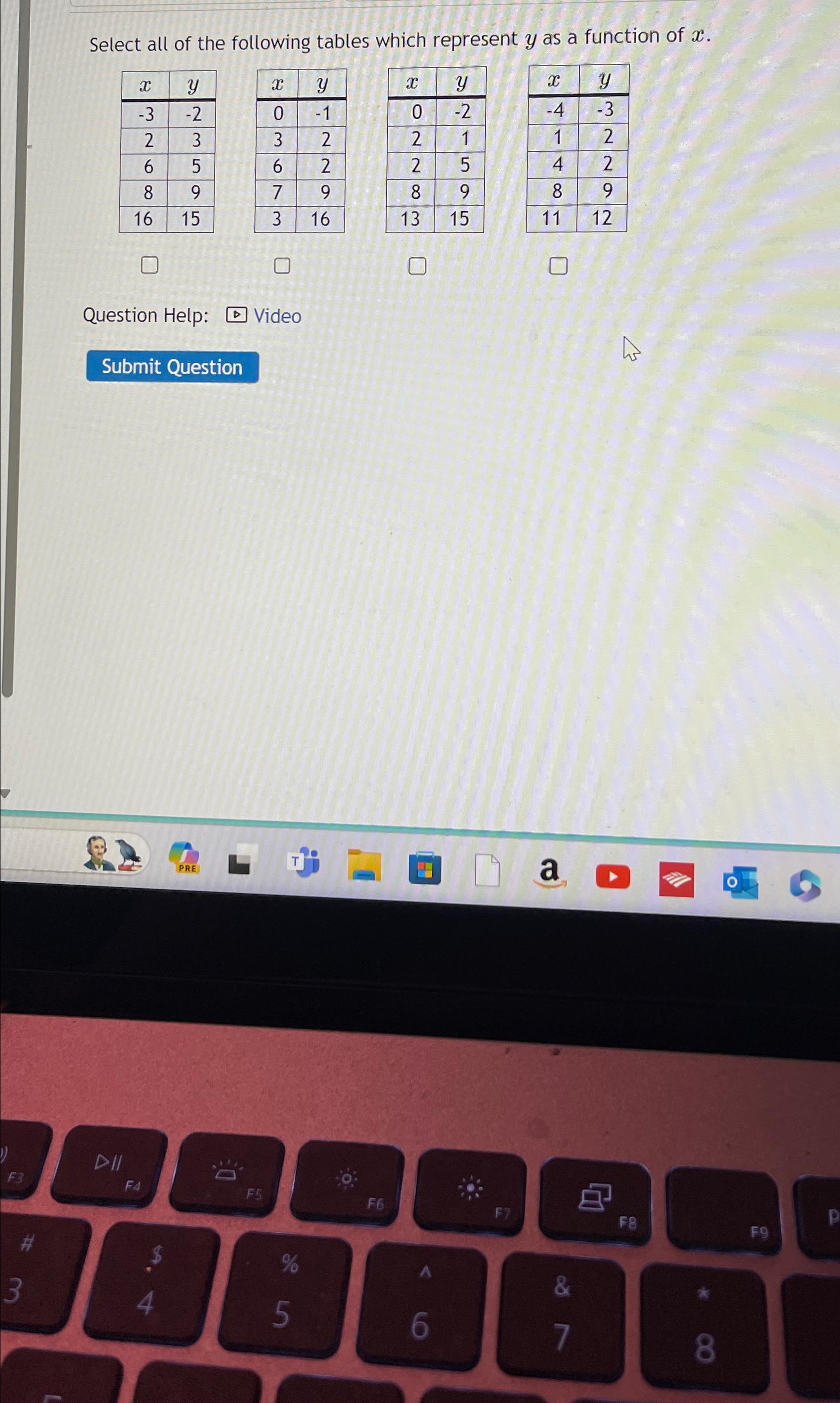 Solved Select all of the following tables which represent y | Chegg.com