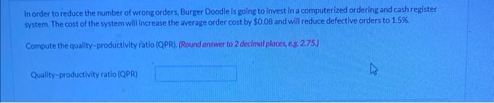 Solved Burger Doodle is a fast-food restaurant that | Chegg.com