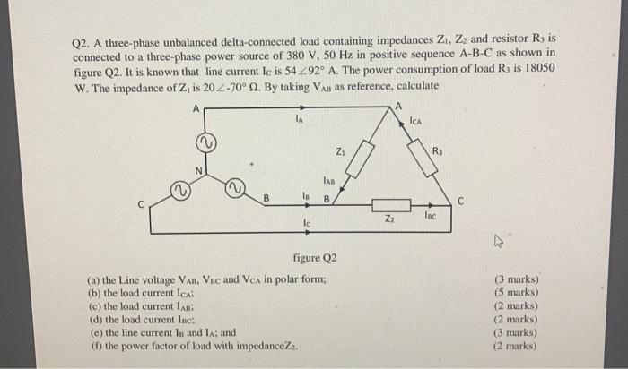 Q2. A three-phase unbalanced delta-connected load | Chegg.com