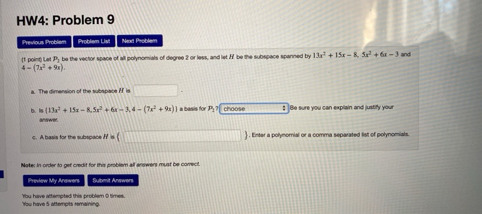 Solved HW4: Problem 9 Previous Problem Problem List Next | Chegg.com
