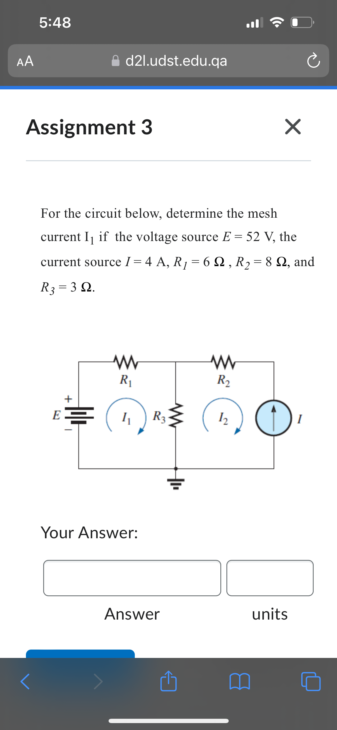 Solved 5:48AAFor the circuit below, determine the mesh | Chegg.com