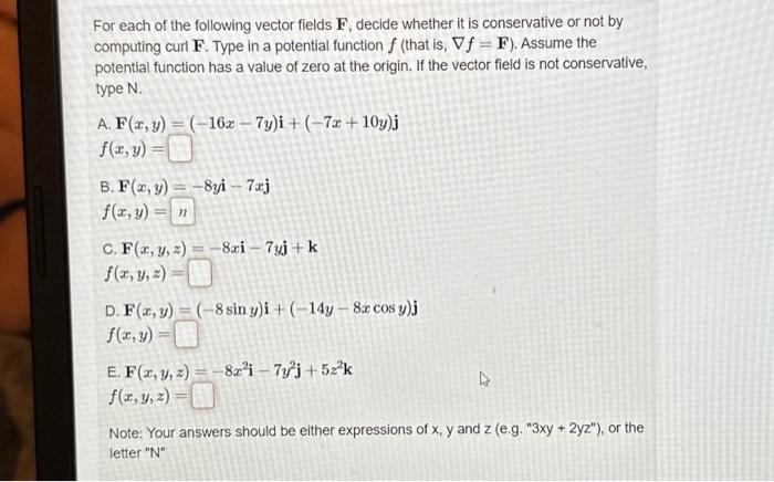 Solved for each of the following vector fields F, decide | Chegg.com