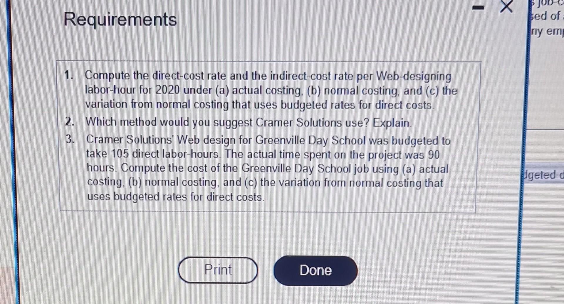 Solved Cramer Solutions designs Web pages for clients in the | Chegg.com