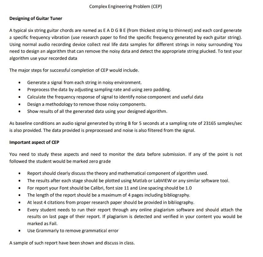 Complex Engineering Problem (CEP) Designing of Guitar | Chegg.com
