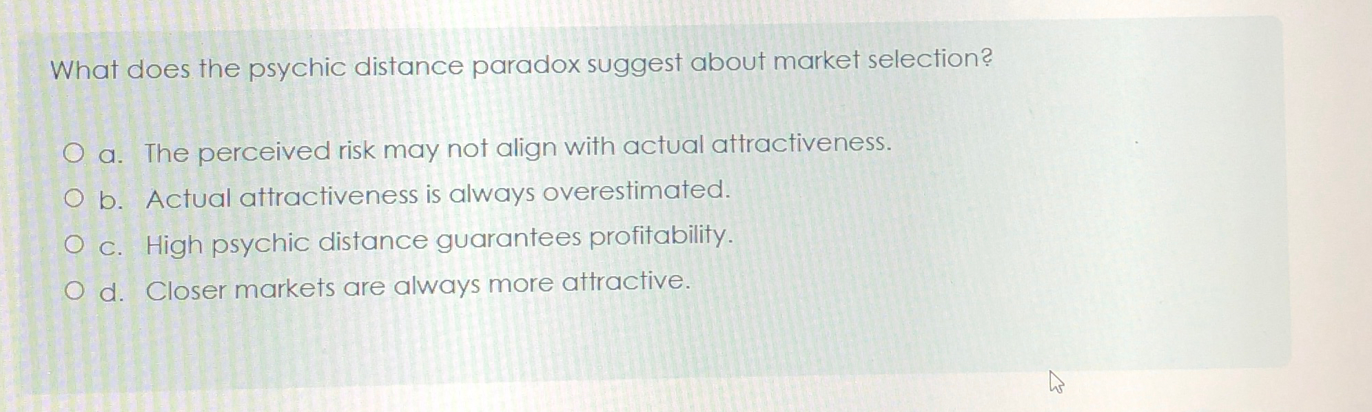 Solved What does the psychic distance paradox suggest about | Chegg.com