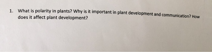 Solved 1. What is polarity in plants? Why is it important in | Chegg.com