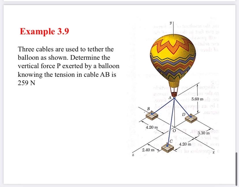 Solved Example 3.9Three cables are used to tether the | Chegg.com