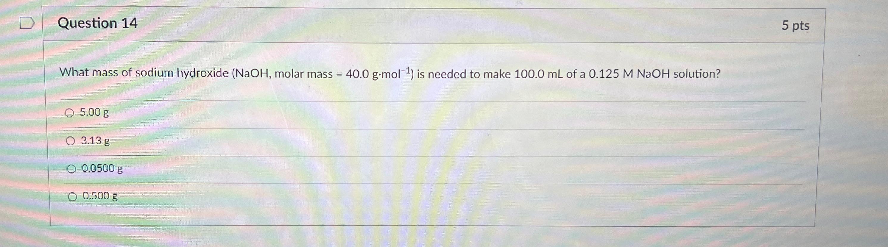 Solved Question 145 ﻿ptsWhat mass of sodium hydroxide , | Chegg.com