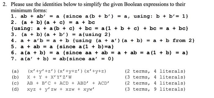 Solved Please use the identities below to simplify the given | Chegg.com