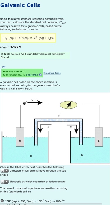 Solved Galvanic Cells Using tabulated standard reduction | Chegg.com