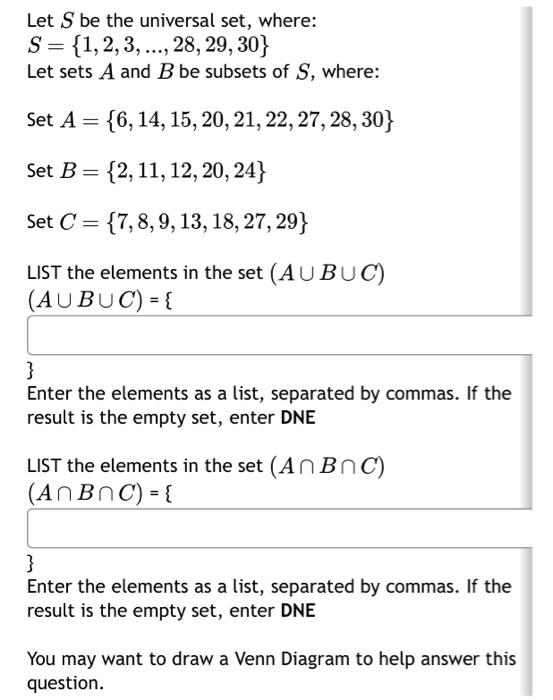 Solved Let S be the universal set, where: | Chegg.com