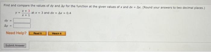 Solved Find and compare the values of dy and Δy for the | Chegg.com