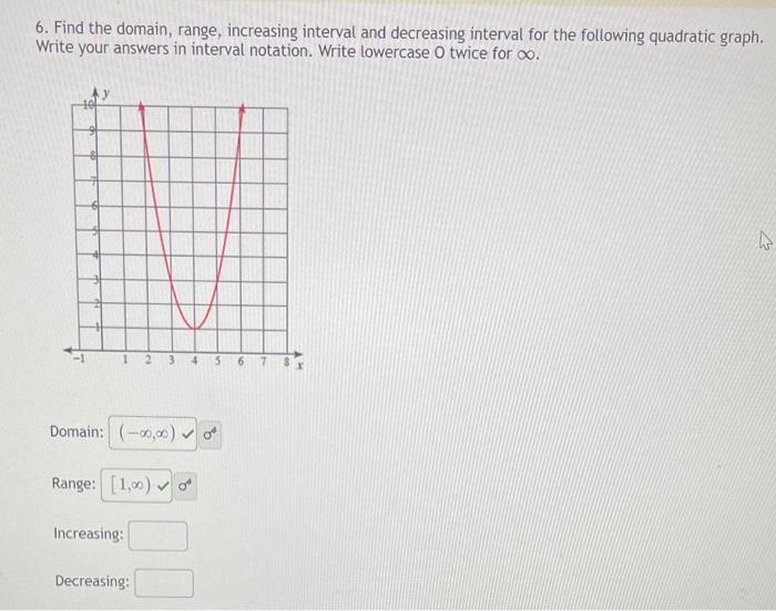 Solved 6. Find the domain, range, increasing interval and | Chegg.com