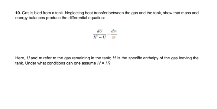 Gas is bled from a tank. Neglecting heat transfer | Chegg.com
