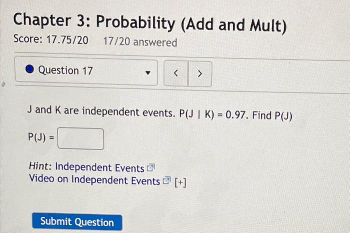 Solved Chapter 3: Probability (Add and Mult) Score: 17.75/20 | Chegg.com