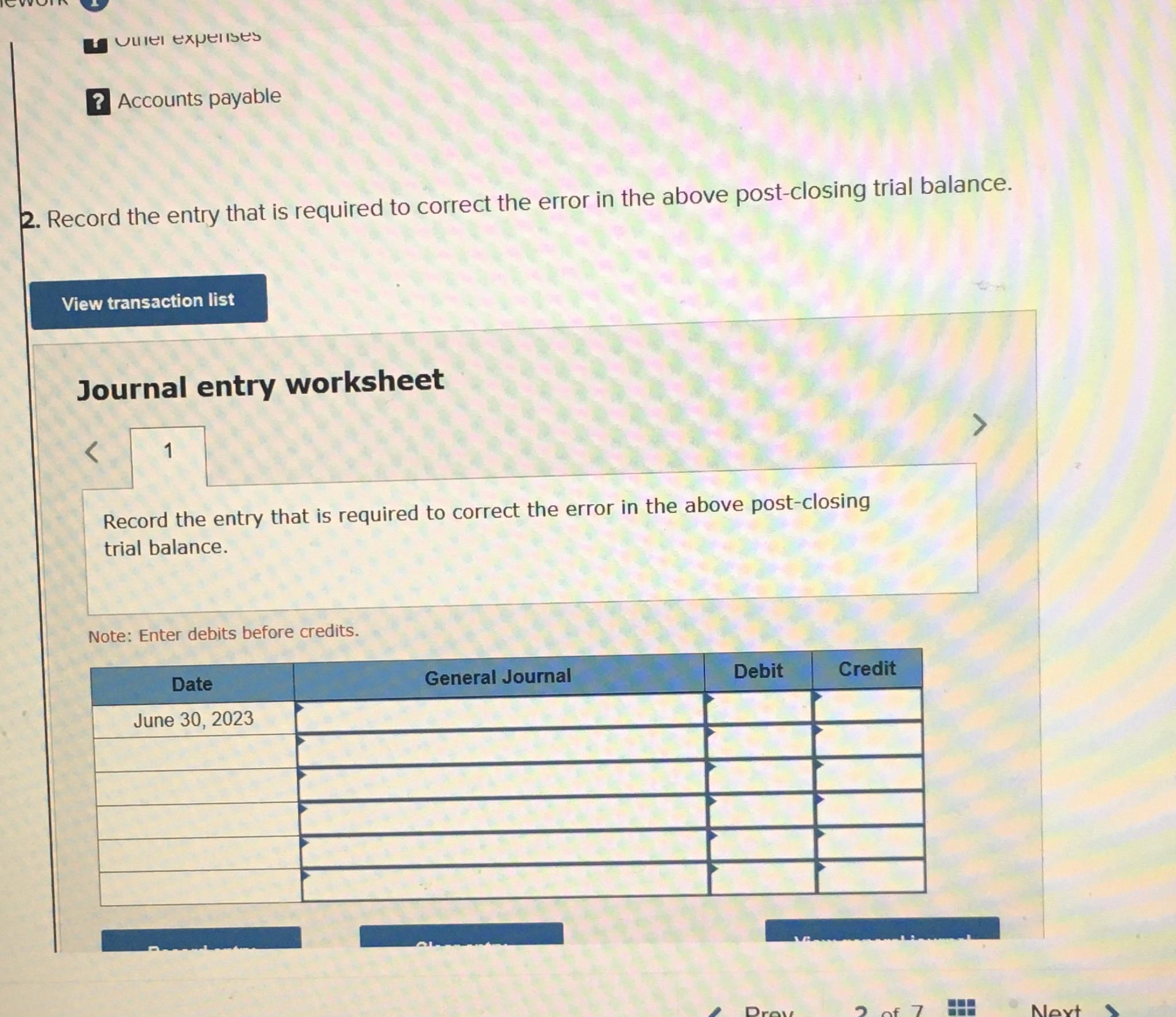 Accounts payable2. ﻿Record the entry that is | Chegg.com