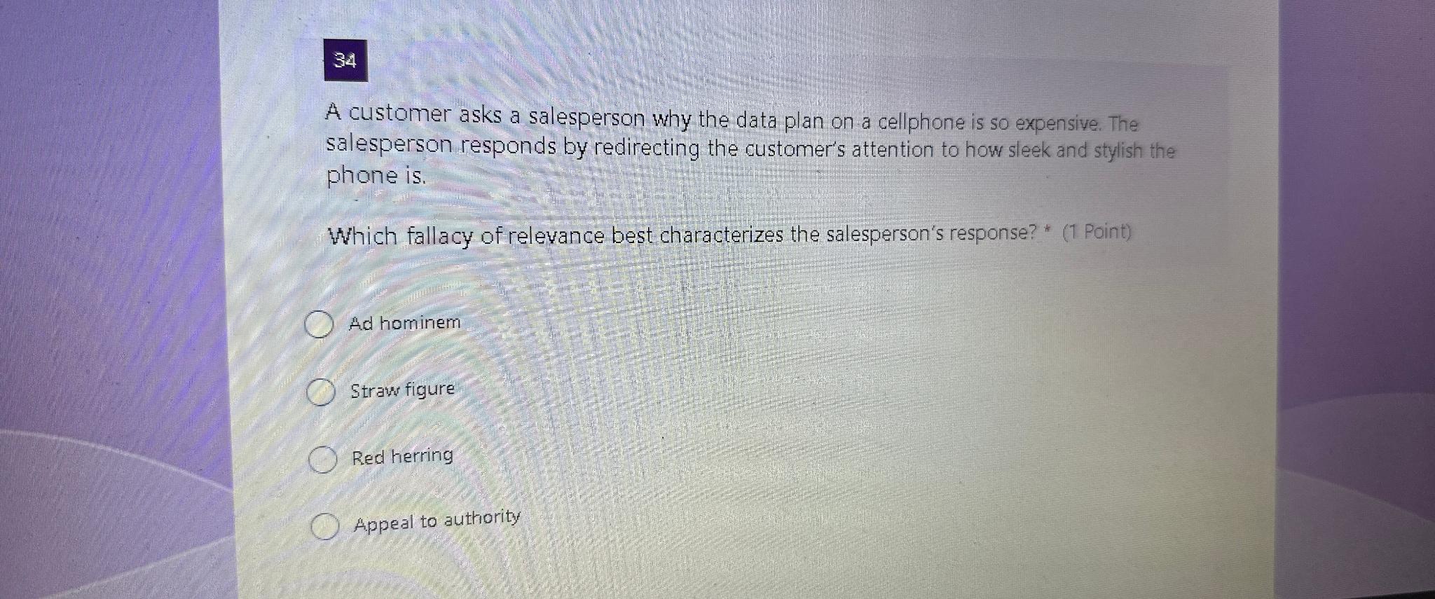 Solved 34A customer asks a salesperson why the data plan on | Chegg.com