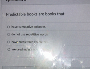Solved Predictable books are books thathave cumulative | Chegg.com