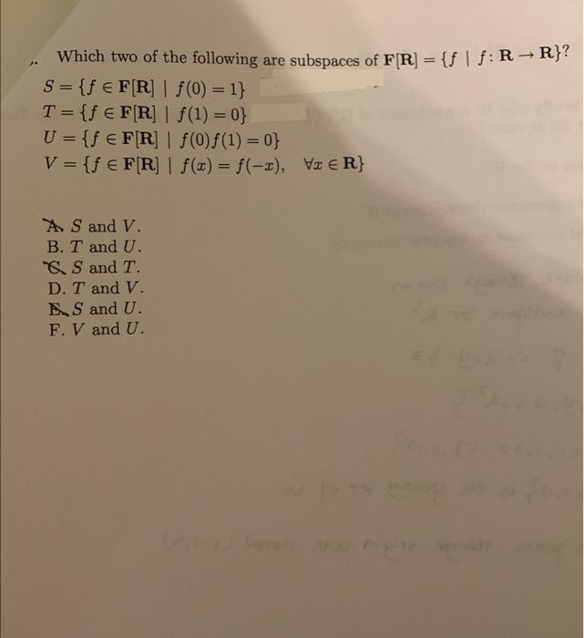 Solved Which two of the following are subspaces of | Chegg.com